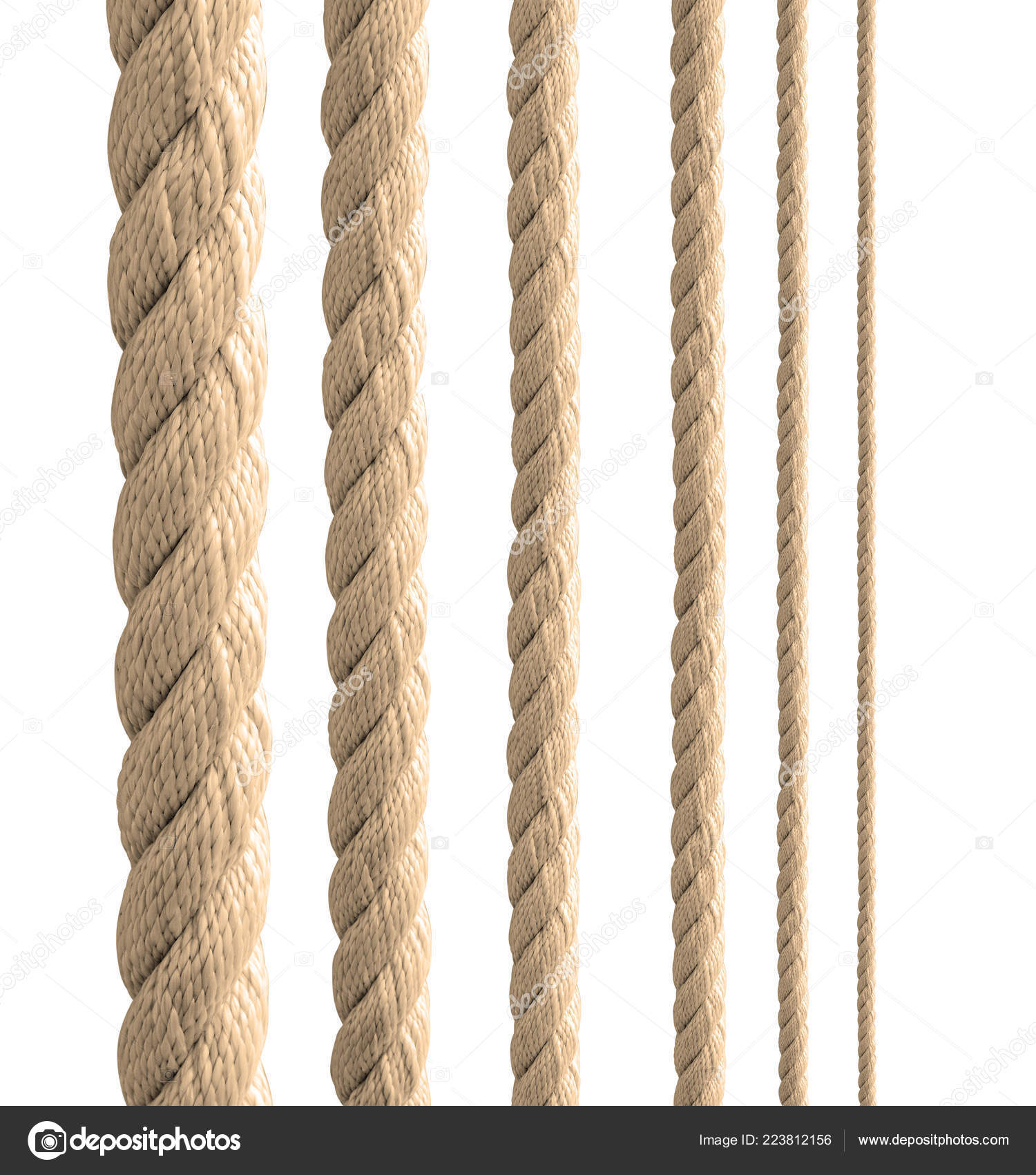 Colección Varias Cuerdas Cuerda Sobre Fondo Blanco: fotografía de stock ...