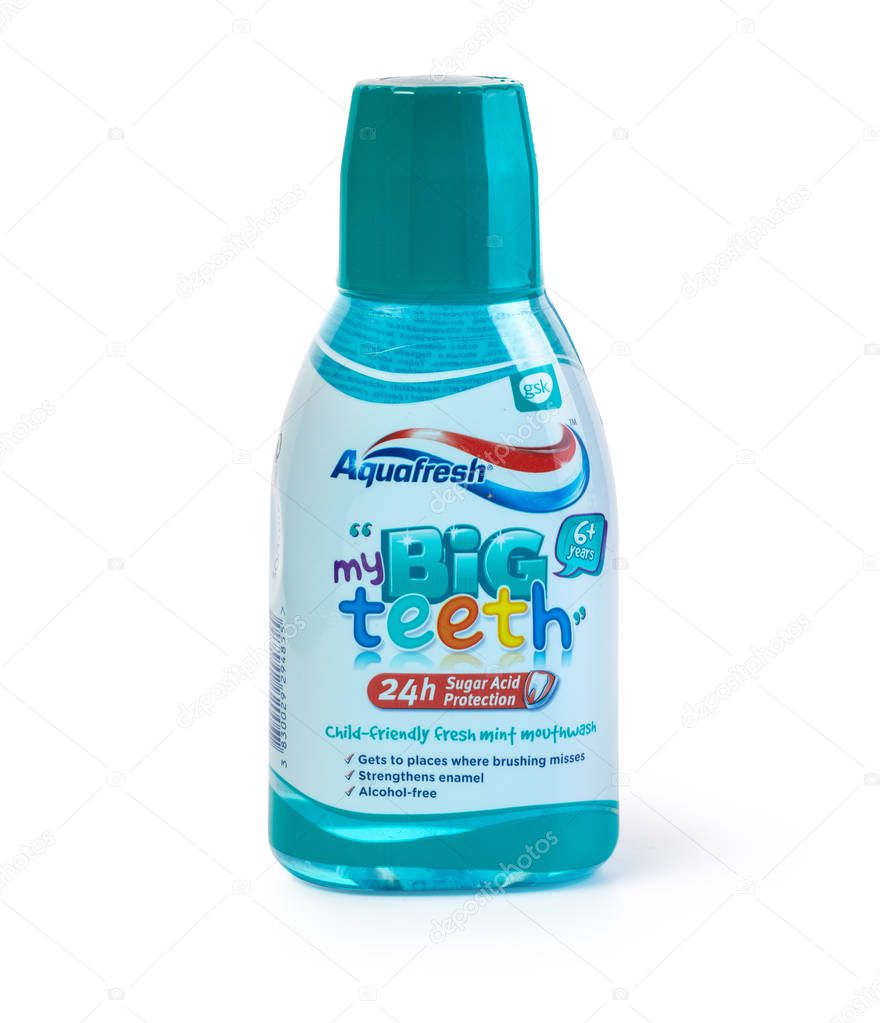 Chisinau, Moldavia 24 de agosto de 2018: Aquafresh aislado sobre fondo blanco.Aquafresh es una ...