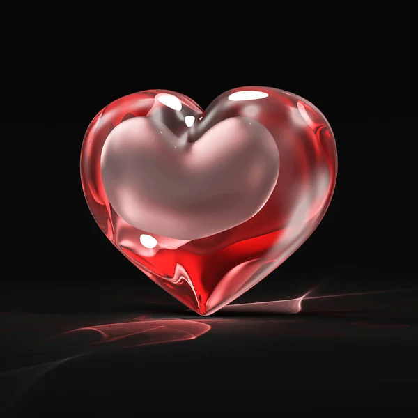 Red Glass Heart with Light Effect on black background. Love and ...