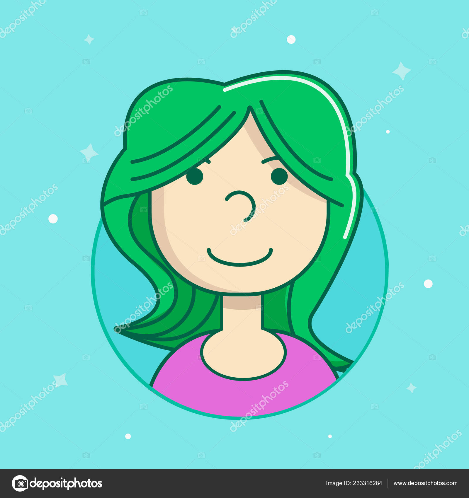 Female user avatar. Icon of attractive girl face. Flat filled outline ...