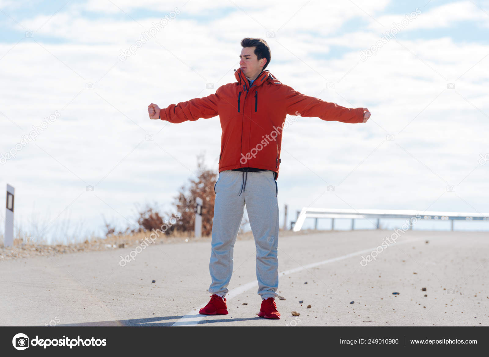 Bodybuilder performing his stretching routine in the morning on Stock ...