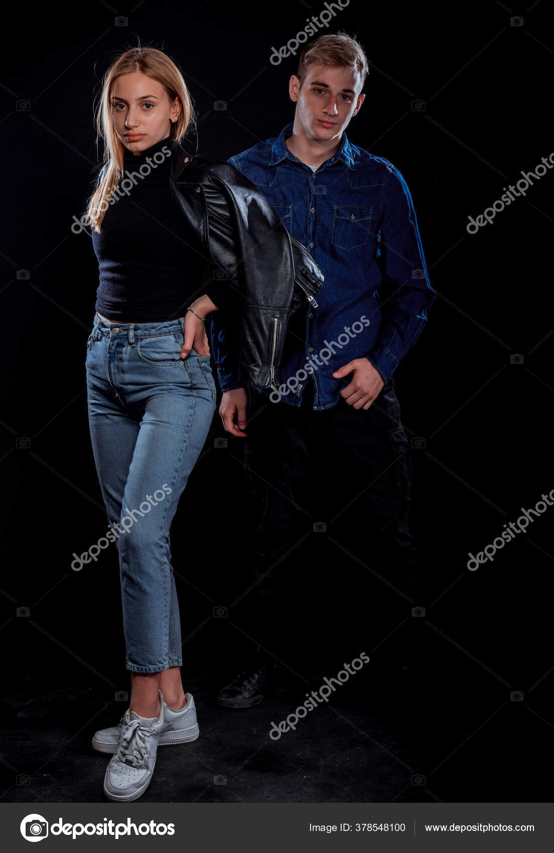 Pair Young Male Female Models Posing Modern Clothing — Stock Photo ...