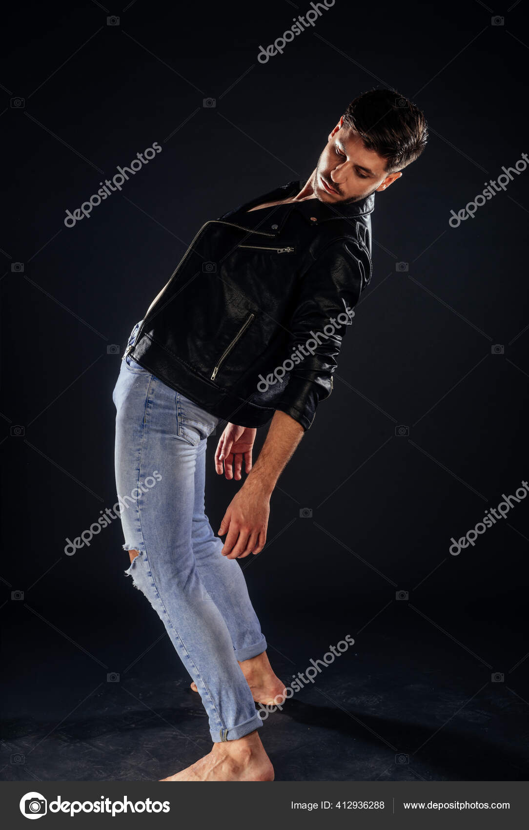 Portrait Handsome Male Model Posing Dark Background Stock Photo by ...