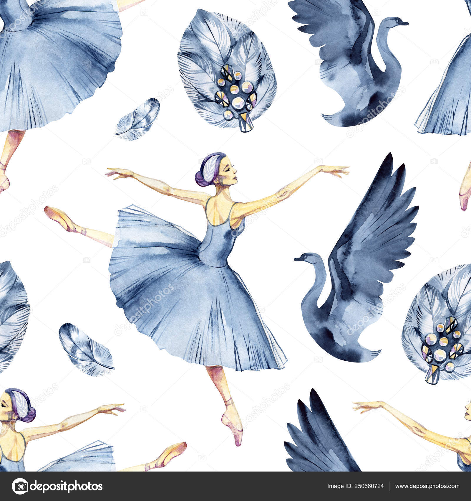 Ballet seamless pattern with ballerina symbols: tutu, pointe, swan ...