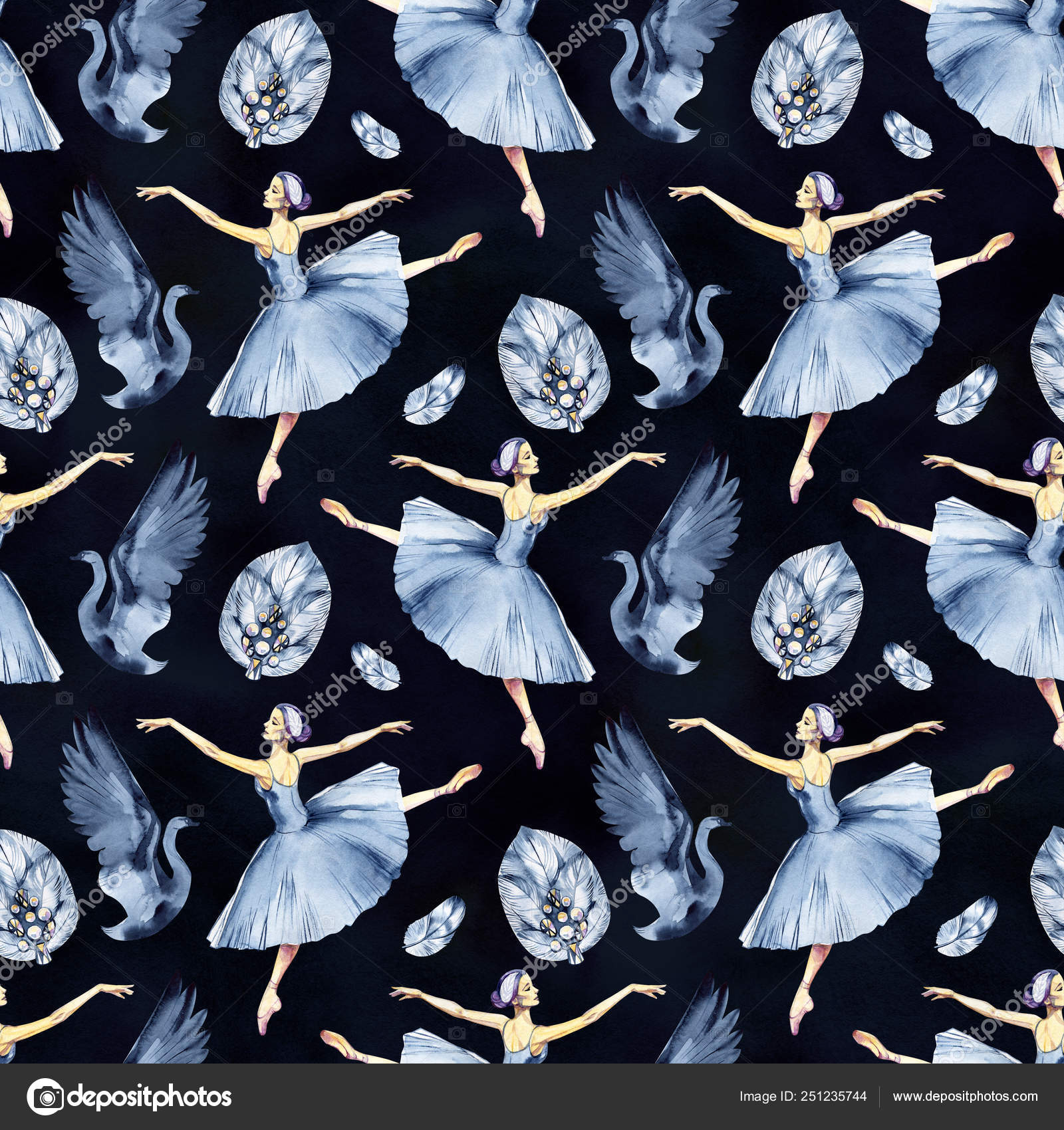Ballet seamless pattern with ballerina symbols: tutu, pointe, swan ...