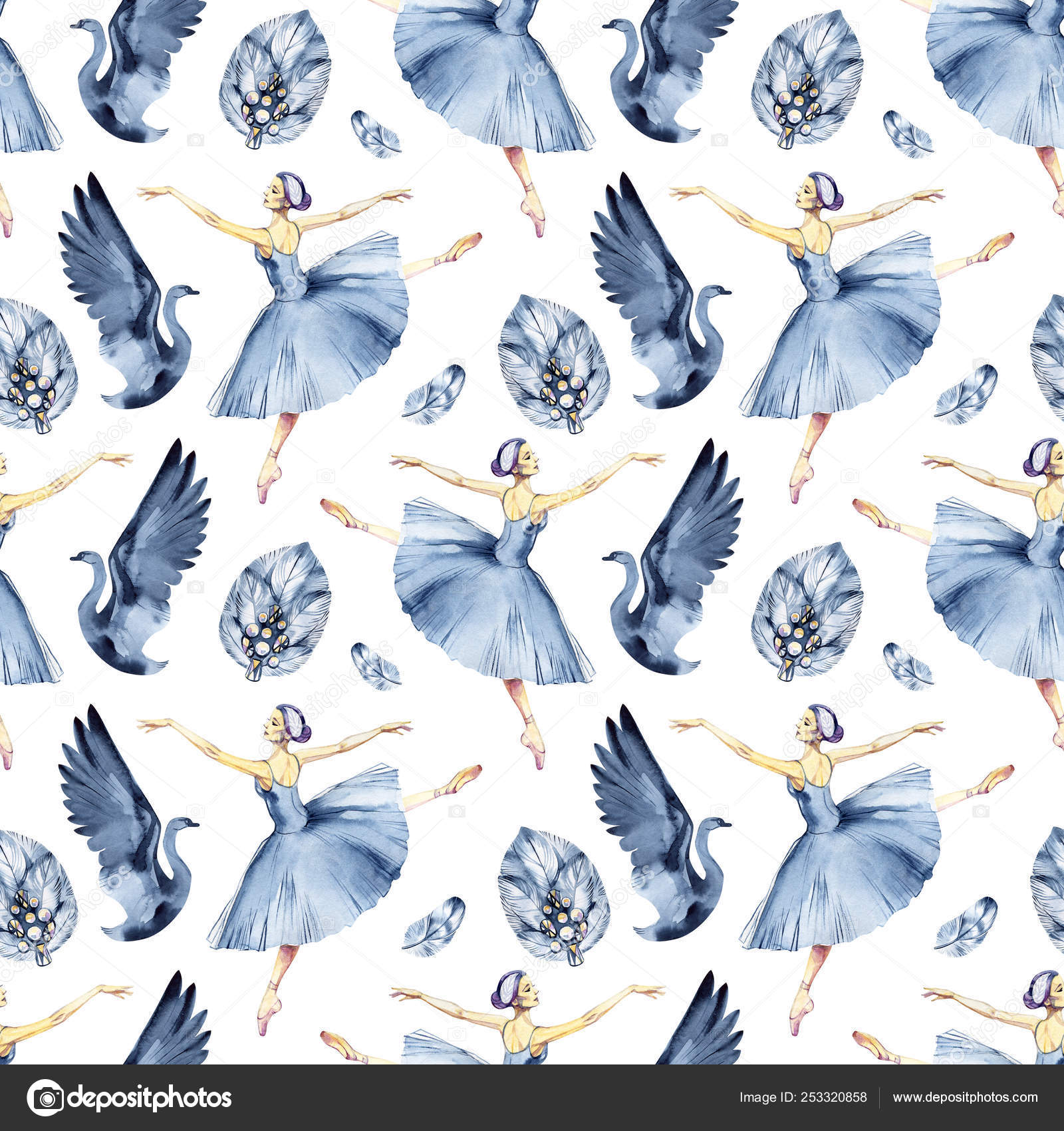 Ballet seamless pattern with ballerina symbols: tutu, pointe, swan ...