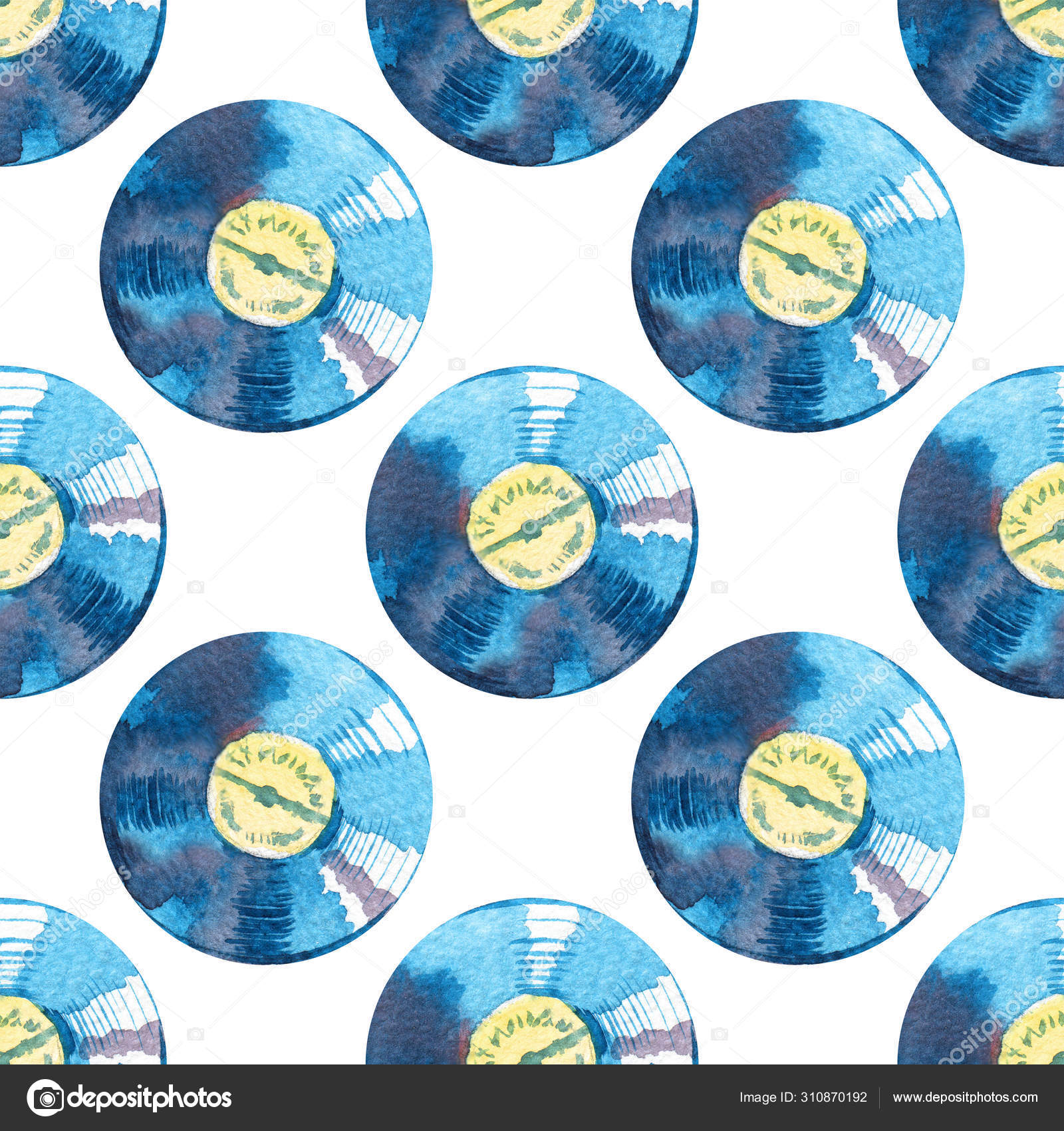 Seamless vintage gramophone pattern. Watercolor illustration background ...