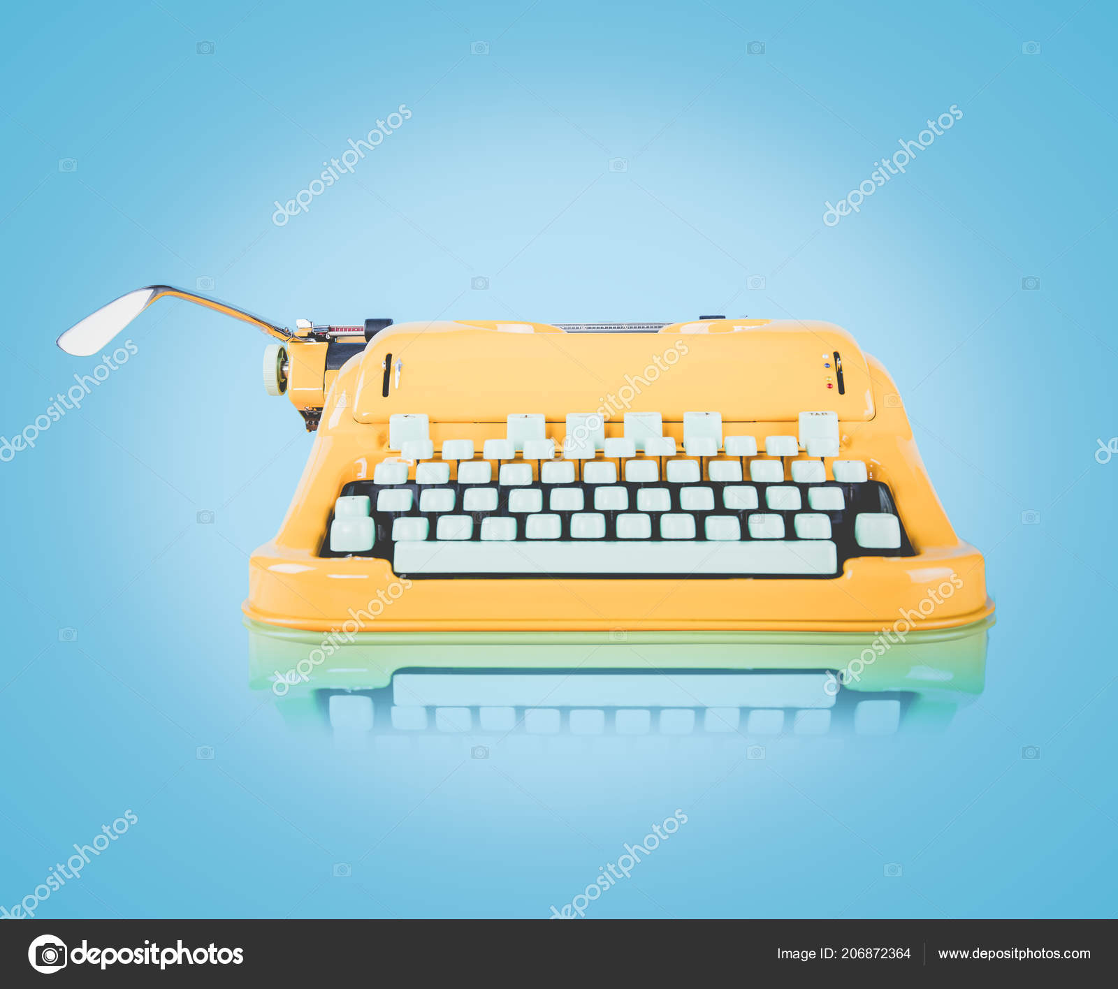 Retro Old Yellow Typewriter Paper Blue Background — Stock Photo ...
