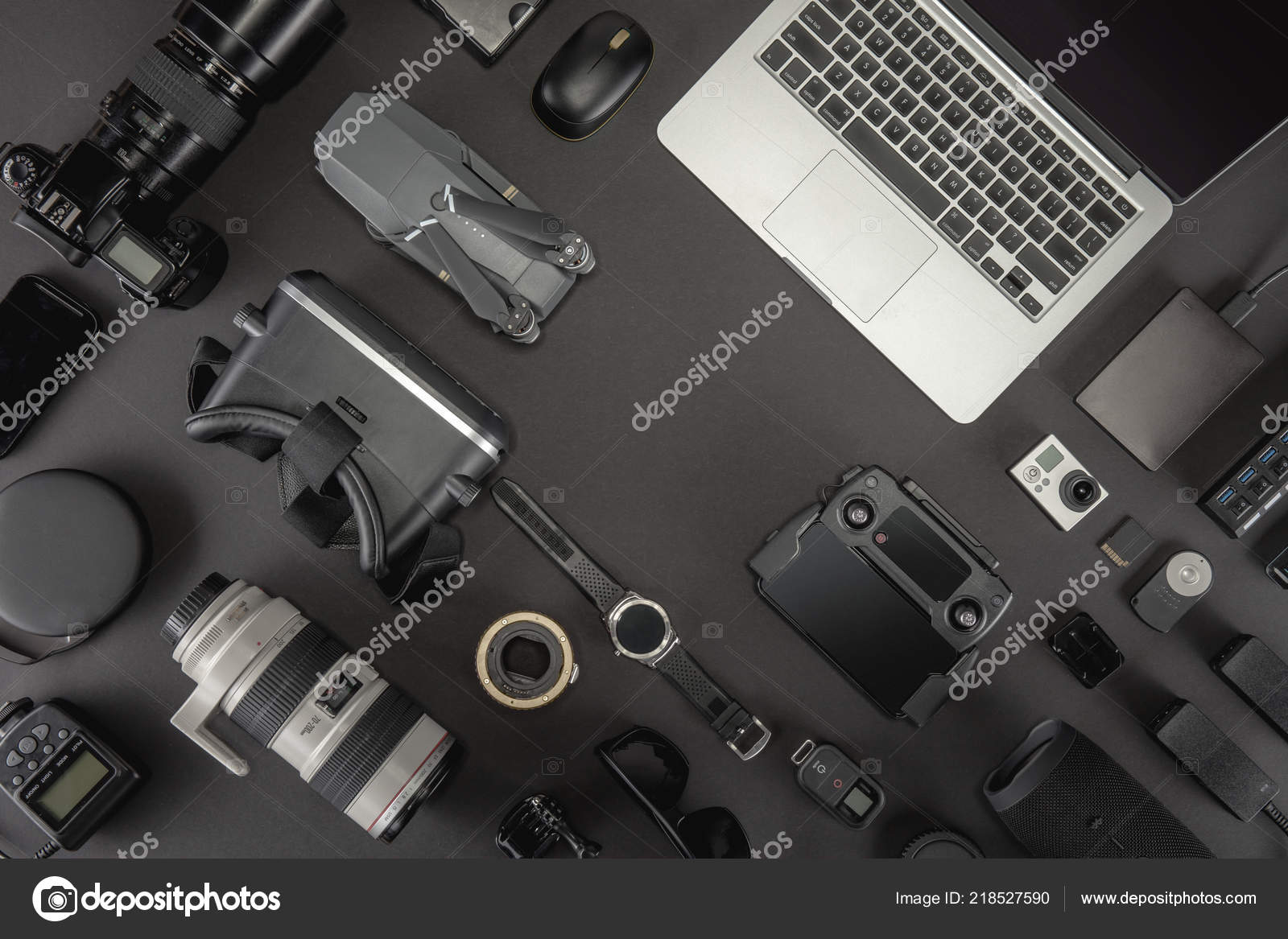 Work Space Photographer Laptop Digital Camera Memory Card Action Camera ...