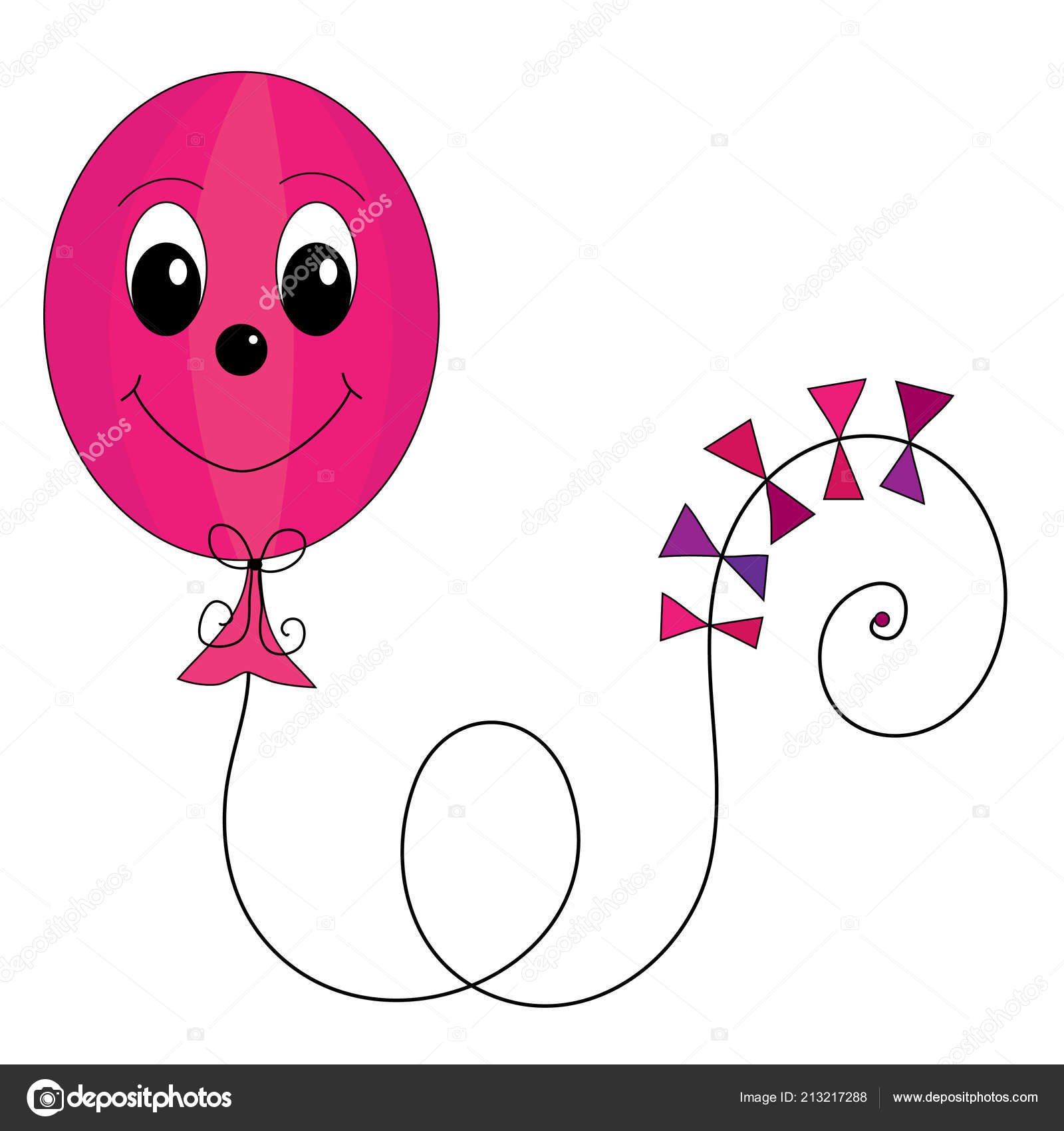 Colourful Cartoon Pink Balloon Isolated White Background Stock Vector ...