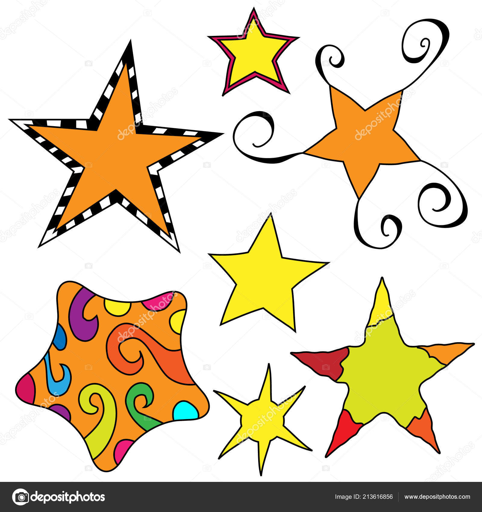 Yellow Orange Decorative Stars Isolated White Background — Stock Vector ...
