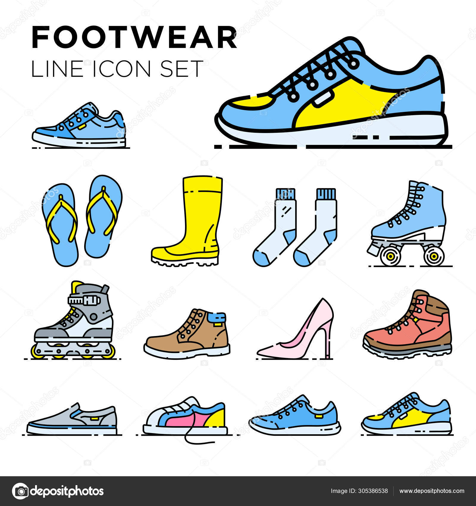 Footwear Line Icon Set Shoe Vector Collection Mens Ladies Casual Stock ...