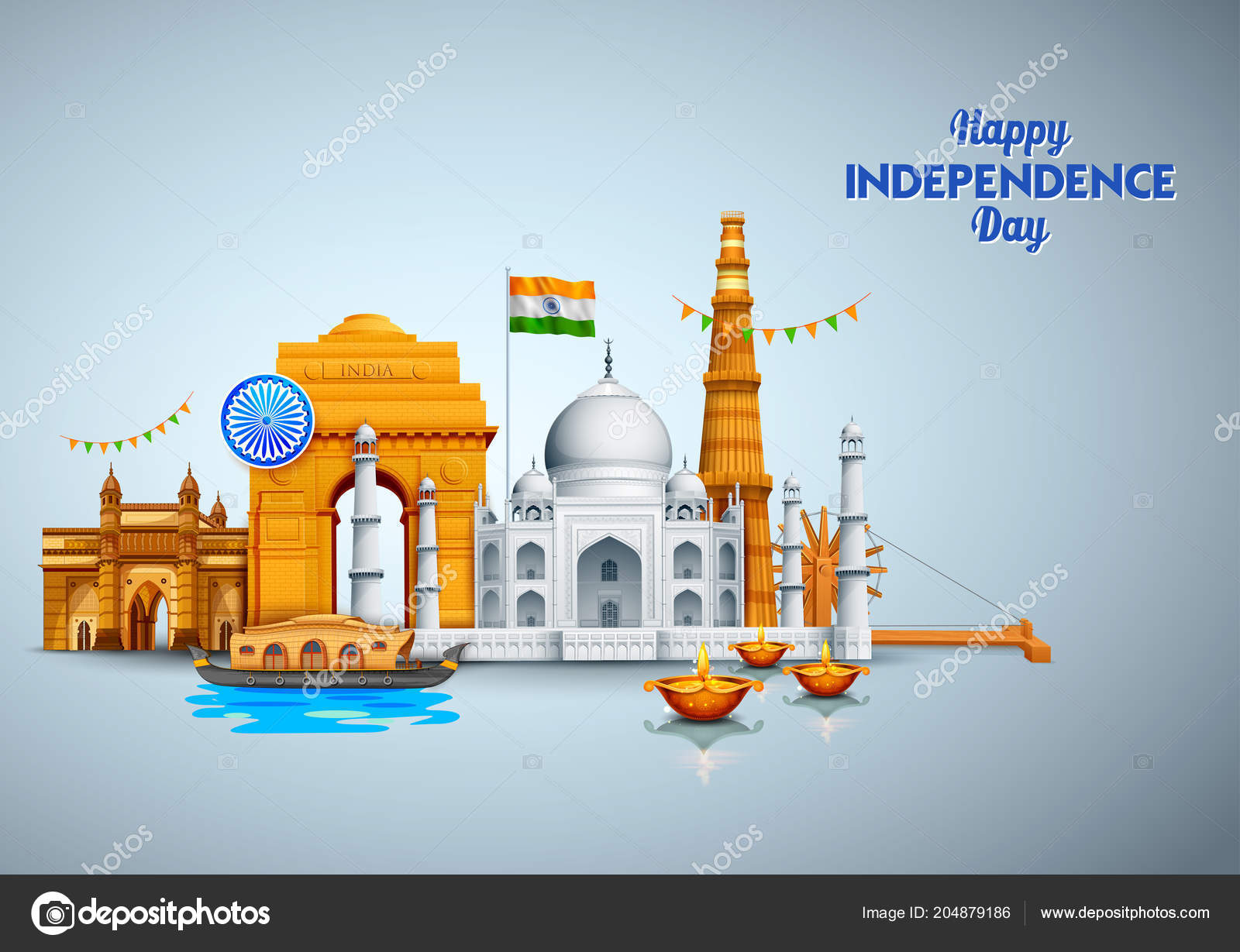 Berömda indiska monument och landmärke för Happy Independence Day of ...
