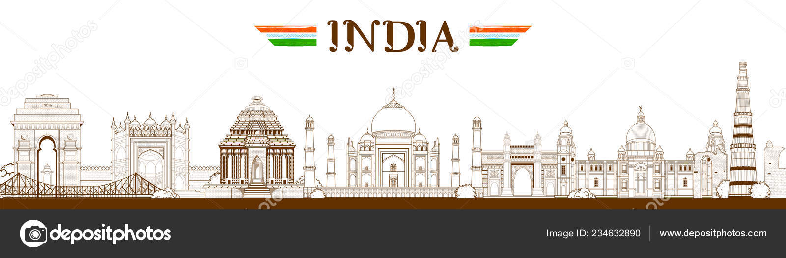 Famous Indian monument and Landmark like Taj Mahal, India Gate, Qutub ...
