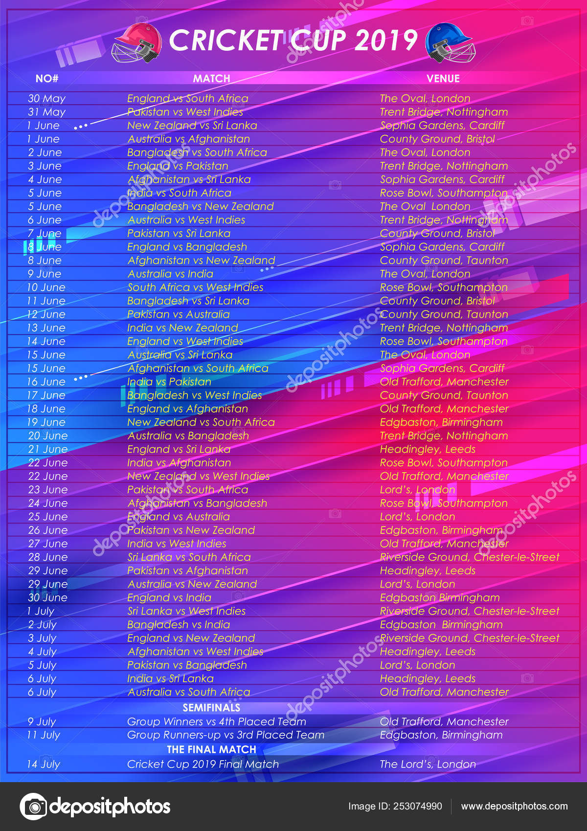 Cricket Cup 2019 match schedule chart sports background Stock Vector by ...