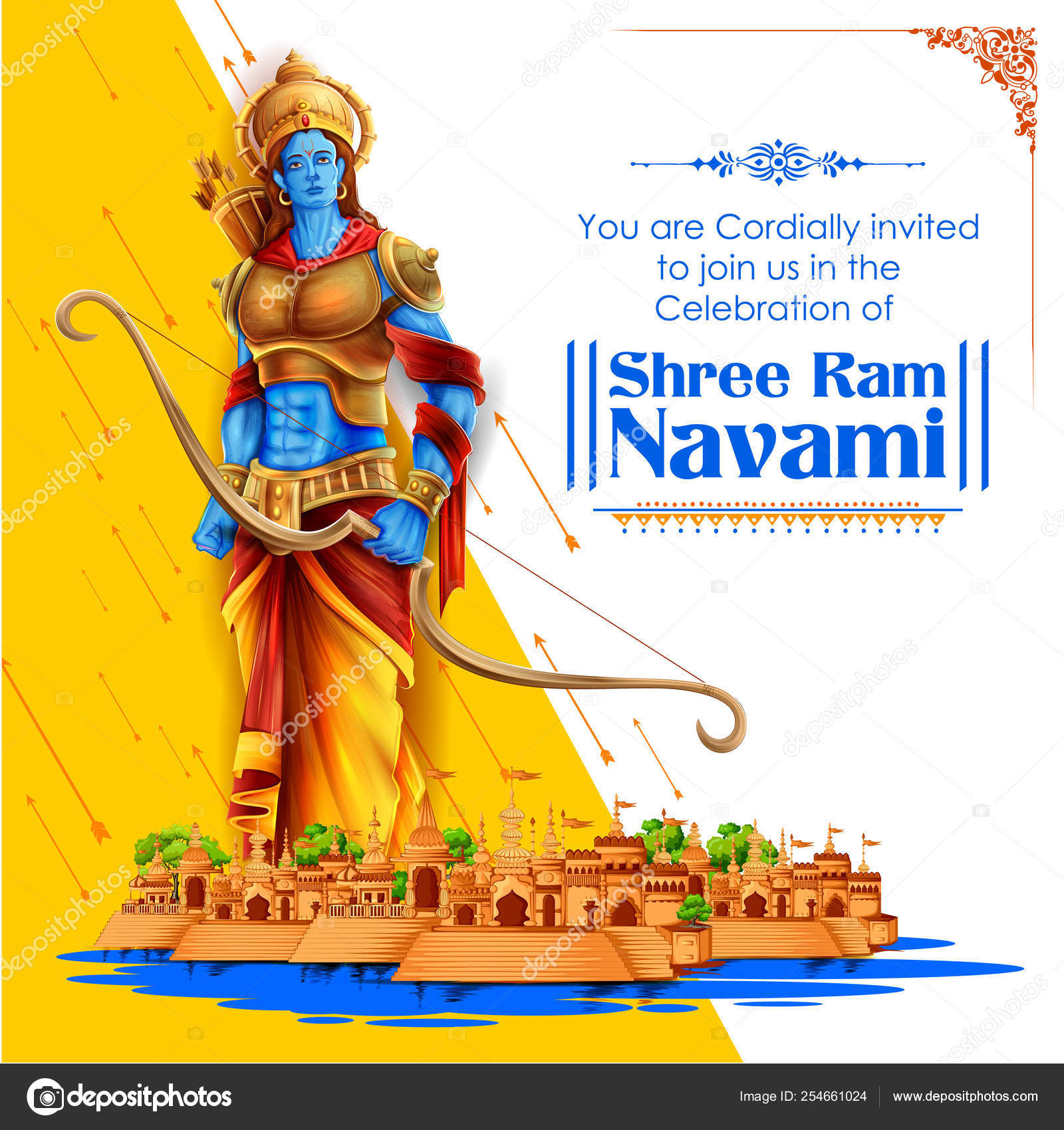 Shree Ram Navami celebration background for religious holiday of India ...