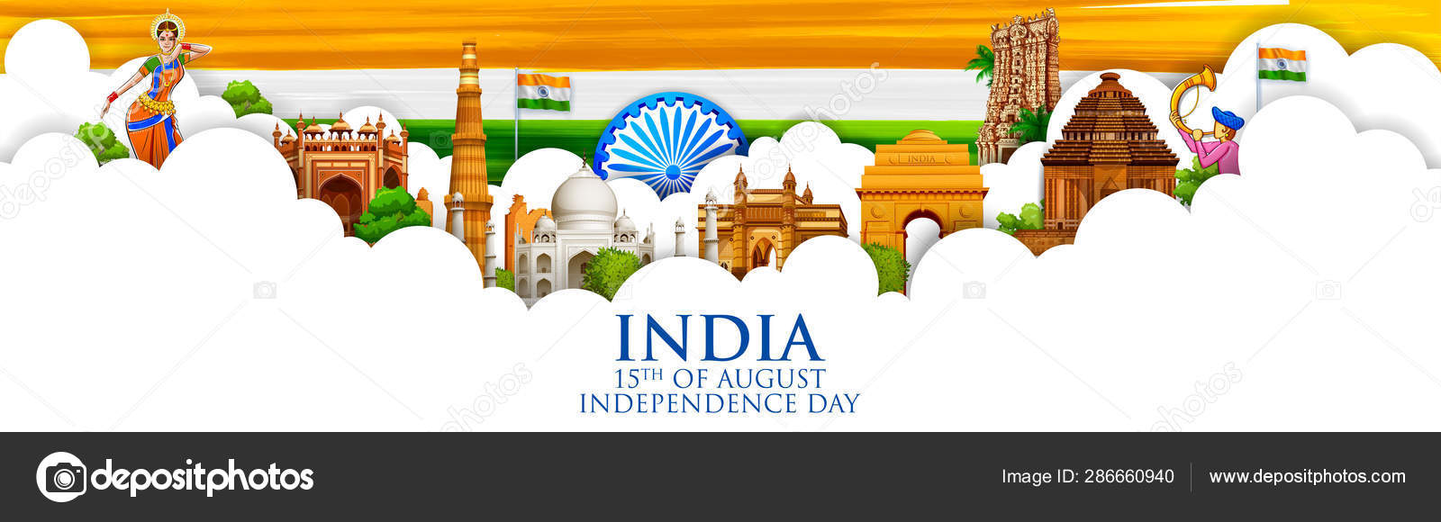 Famous Indian monument and Landmark for Happy Independence Day of India ...