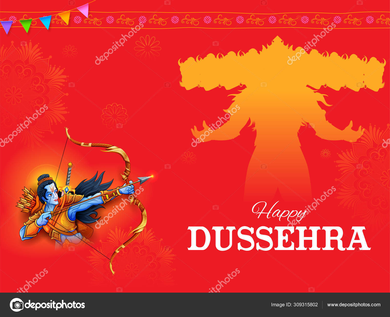 Lord Rama killing Ravana in Dussehra Navratri festival of India poster ...