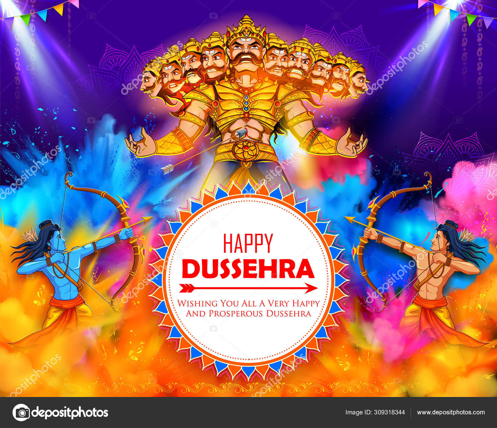 Lord Rama killing Ravana in Dussehra Navratri festival of India poster ...