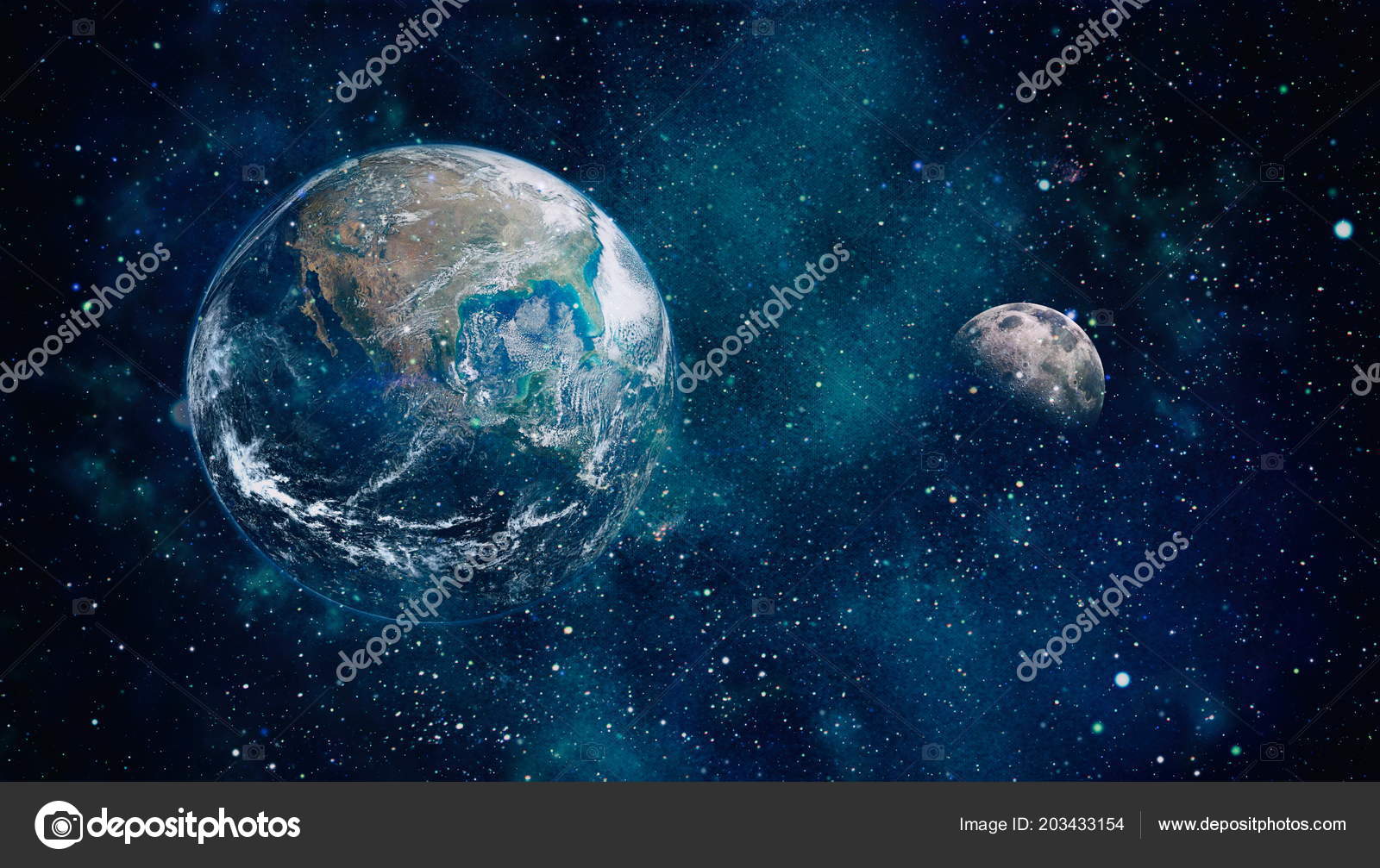 Earth Moon Space Black Background Extremely Detailed Image Including ...
