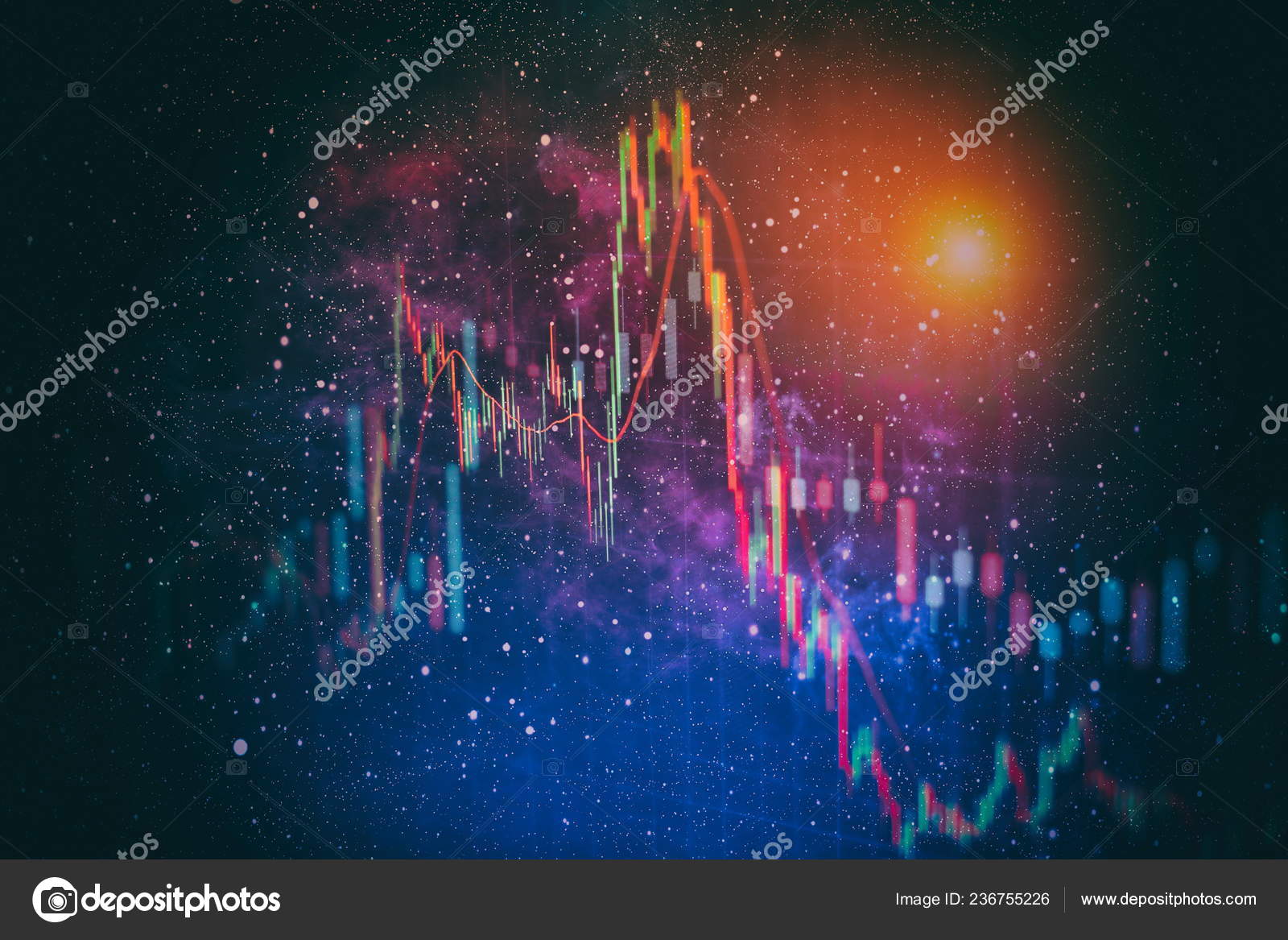 Financial Candlestick Chart Line Graph Stock Numbers Gradient Blue ...