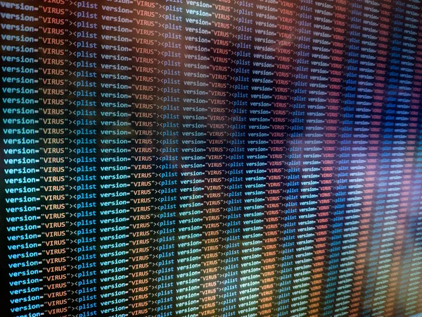 Virus detected, alert message. Scanning and identifying computer virus inside binary code ...