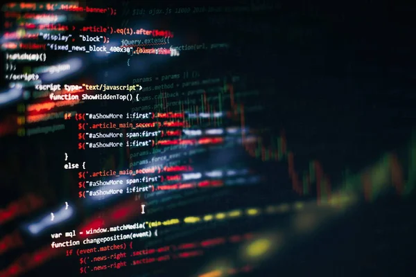 CSS, JavaScript and HTML usage. Monitor closeup of function source code ...