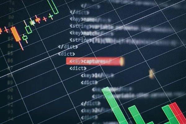 Abstract computer script code. Programming code screen of software ...