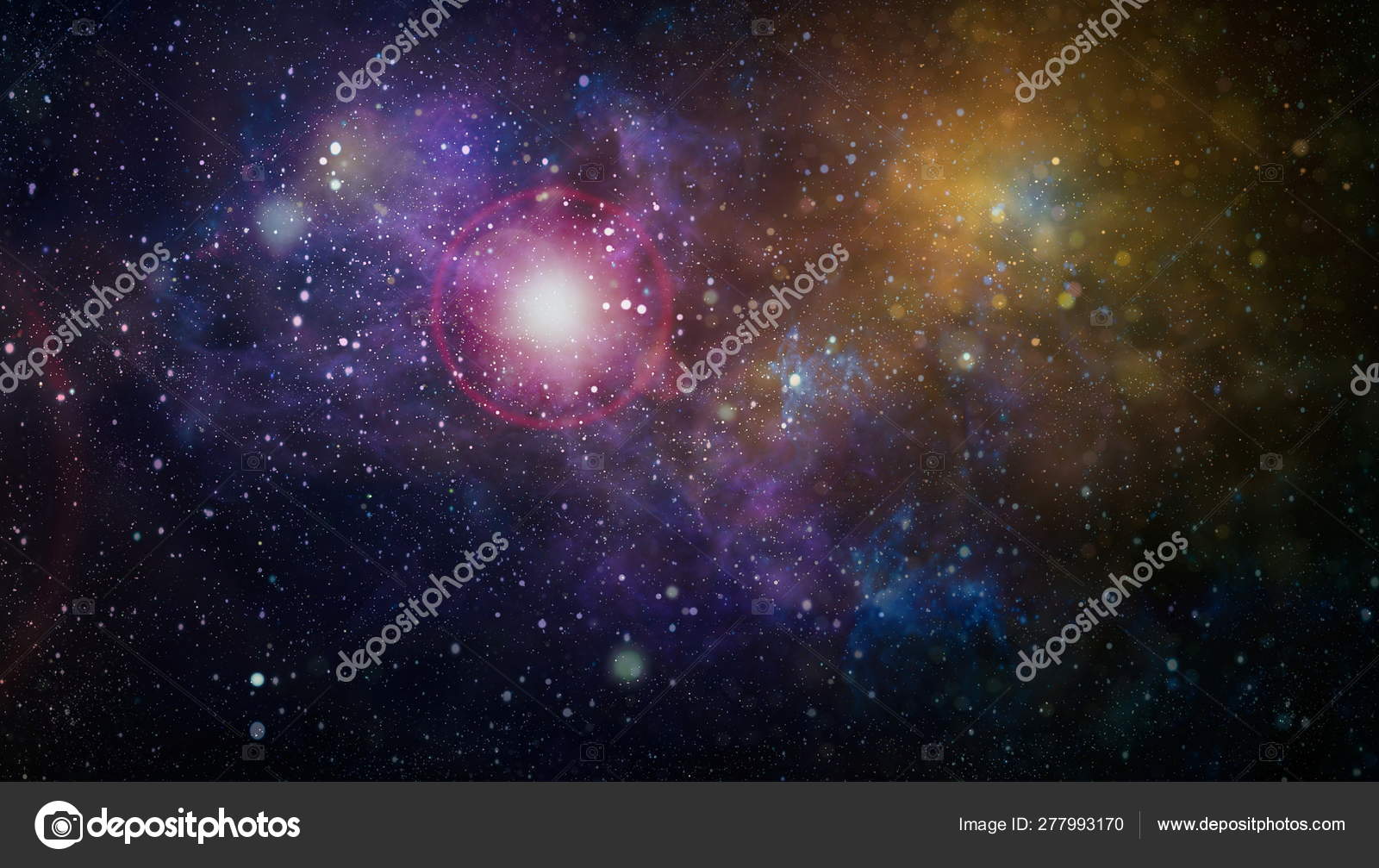 Panoramic looking into deep space. Dark night sky full of stars. The ...