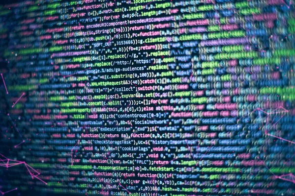 CSS, JavaScript and HTML usage. Monitor closeup of function source code ...