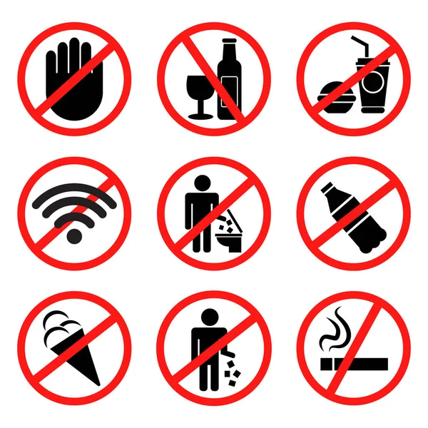 Signs forbidding different actions in various places. Signs are located ...