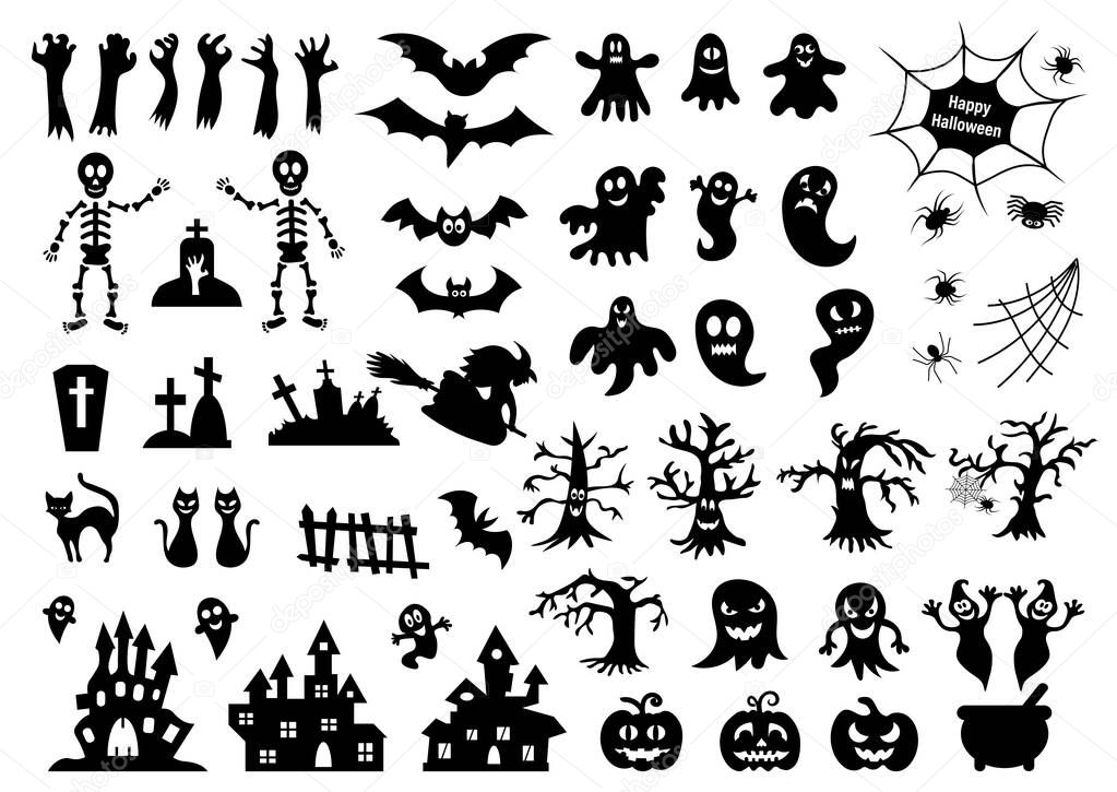 Conjunto de siluetas de Halloween sobre fondo blanco. Ilustraci n vectorial 2024