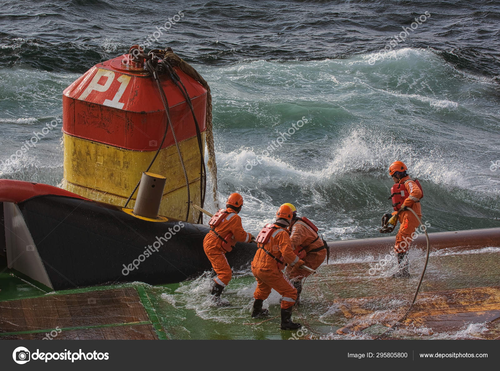 Deckhands Struggling Get Buoy Deck Stock Photo by ©MasterMariner 295805800