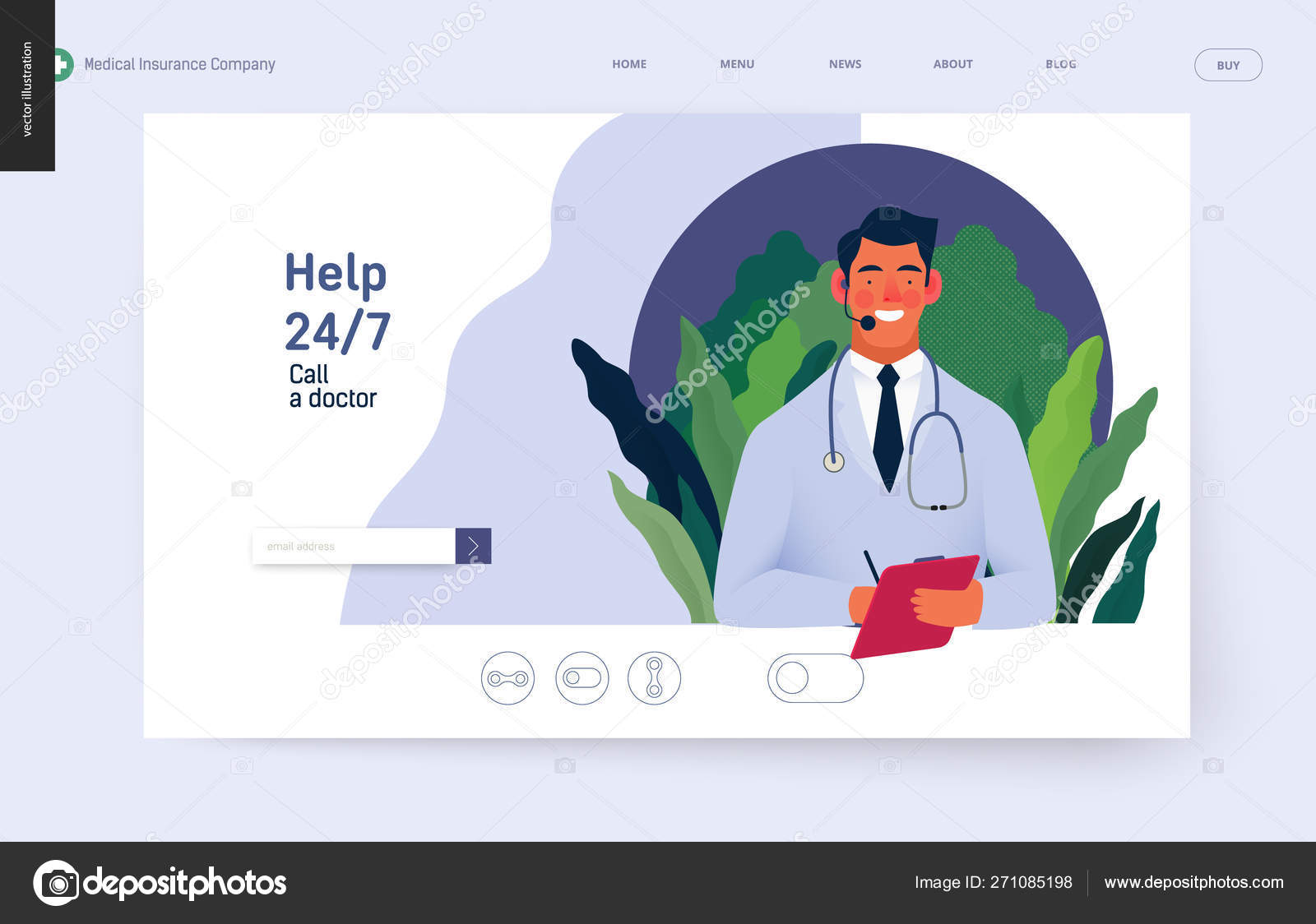 Medical insurance template - help 24 per 7, call us Stock Vector Image ...