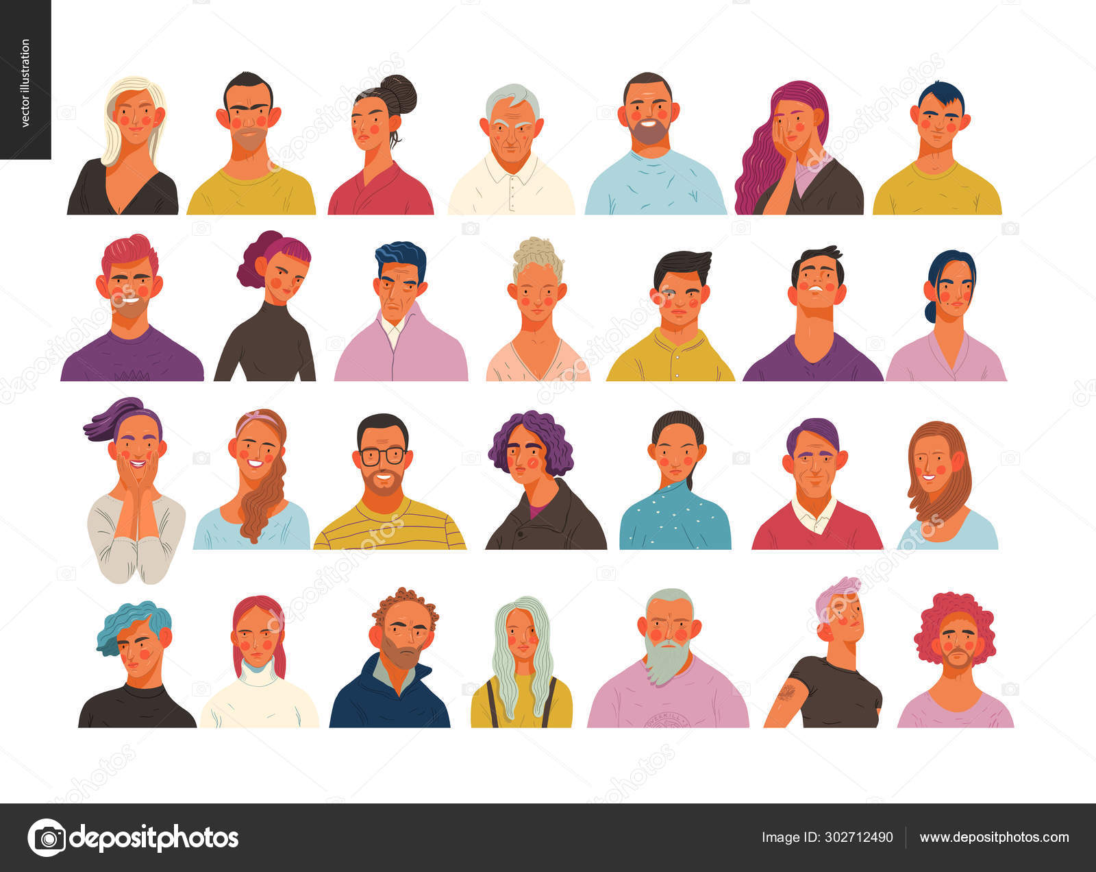 Real people portraits set - men and women Stock Vector Image by ...