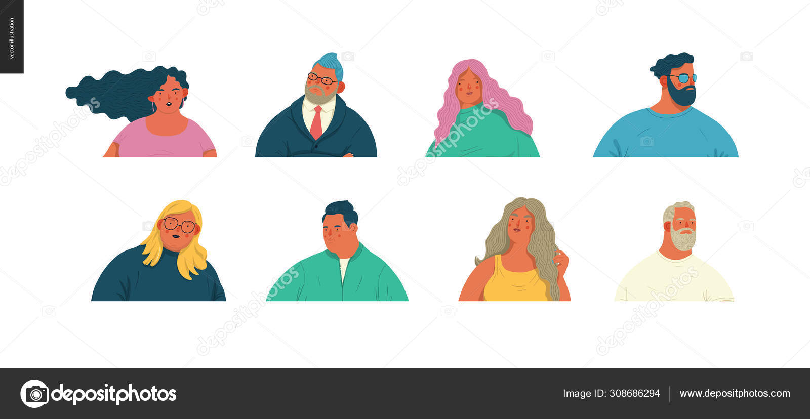 Body positive portraits set Stock Vector Image by ©grivina #308686294