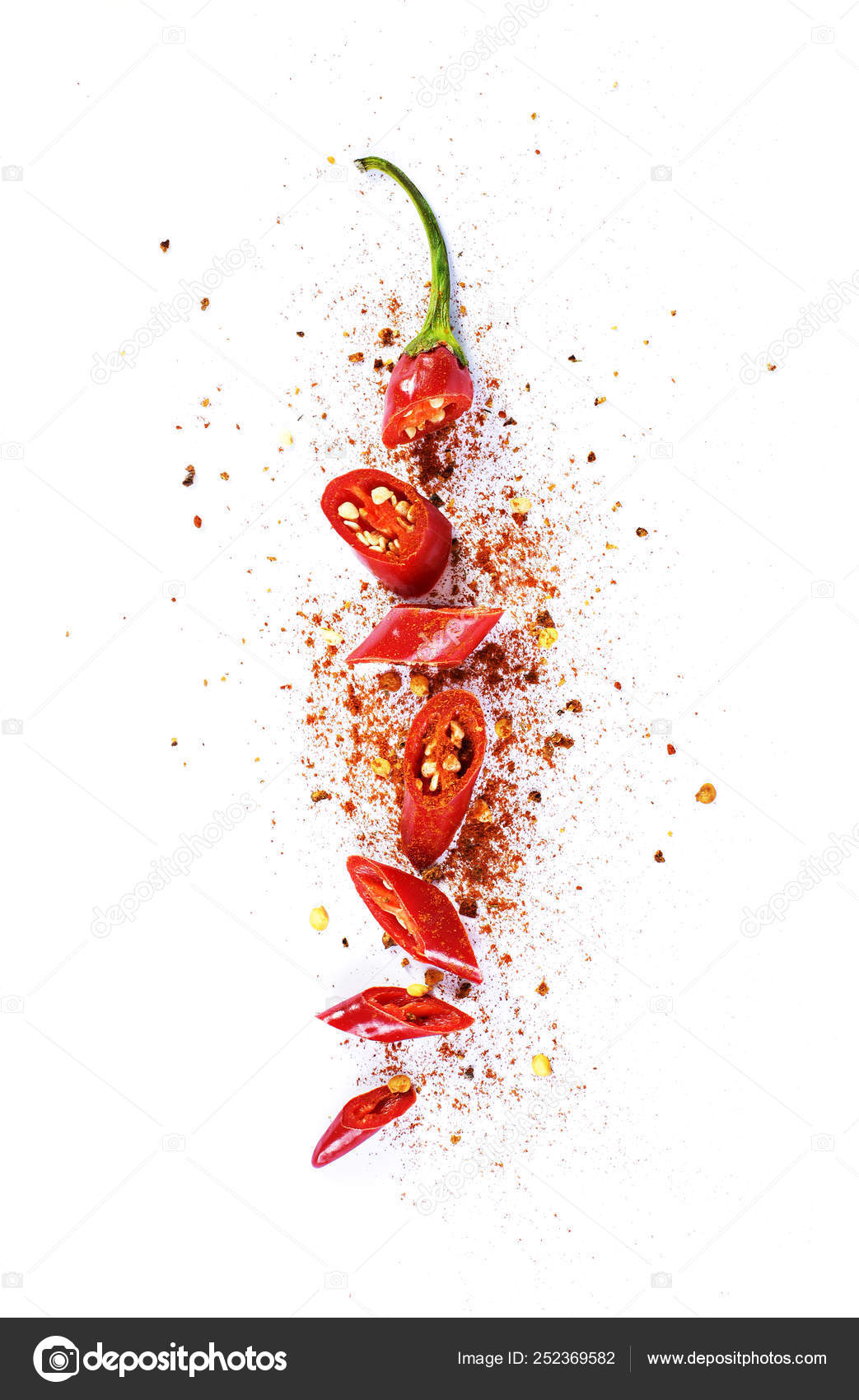 Red Chili Pepper Cut Pieces Isolated White Background Hot Spice ⬇ Stock ...