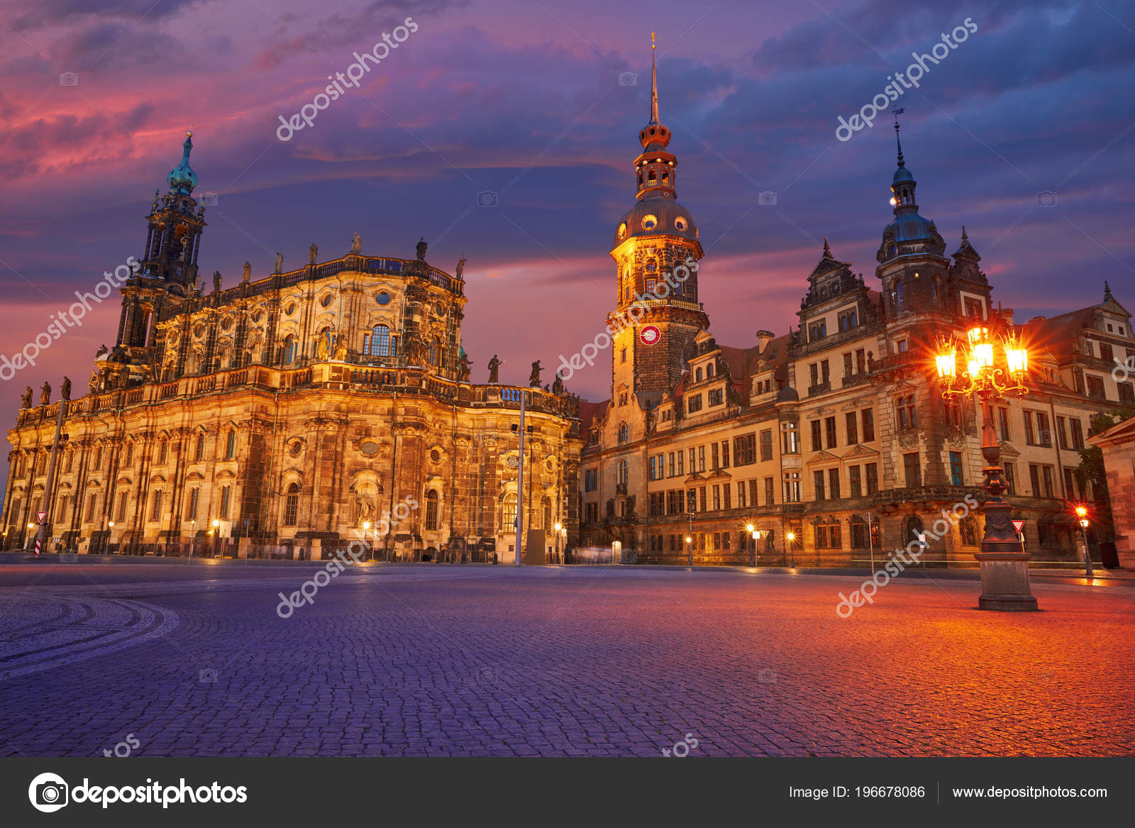 Dresden Sunset Residenzschloss Hofkirche Buildings Germany — Stock ...