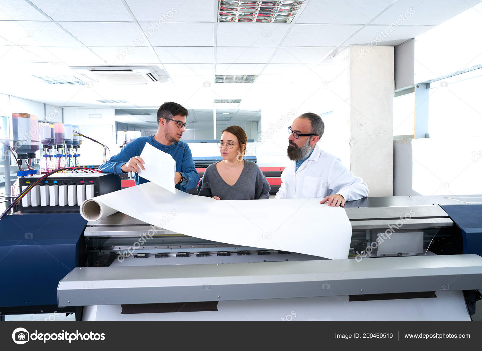 Printing Team Industry Plotter Printer Men Woman Stock Photo by ...