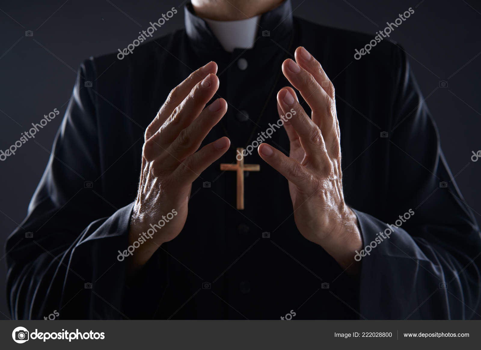 Priest Open Hands Arms Praying Offering Oblation — Stock Photo ...