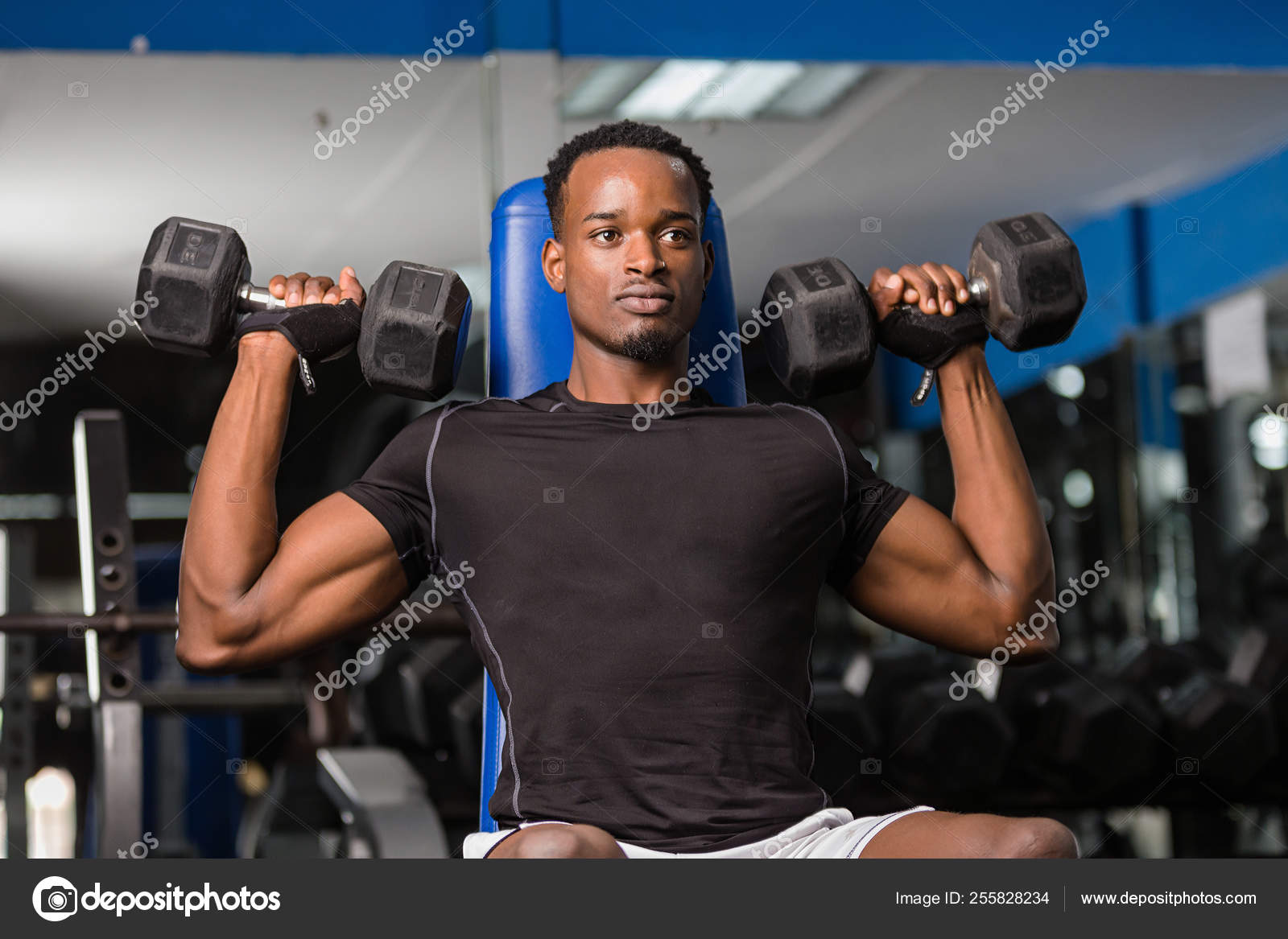 Black African American young man doing workout at the gym Stock Photo ...