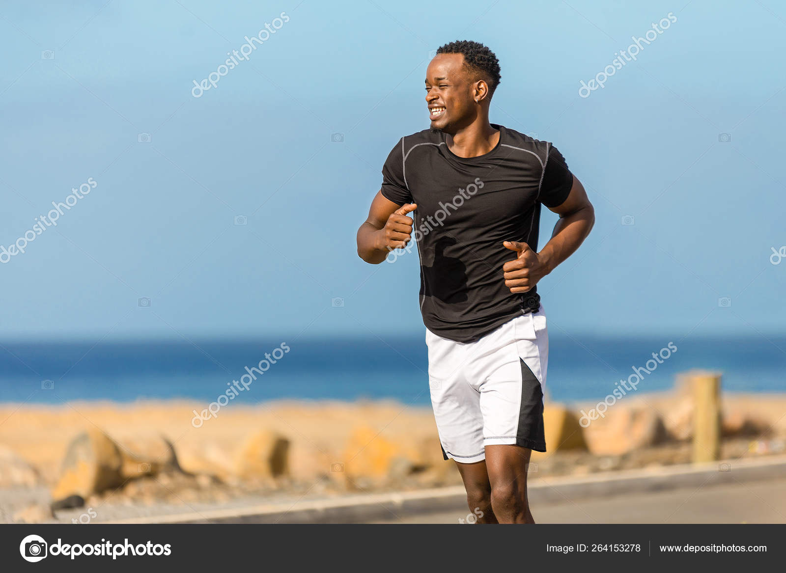 Black african american young man running outdoor Stock Photo by ...