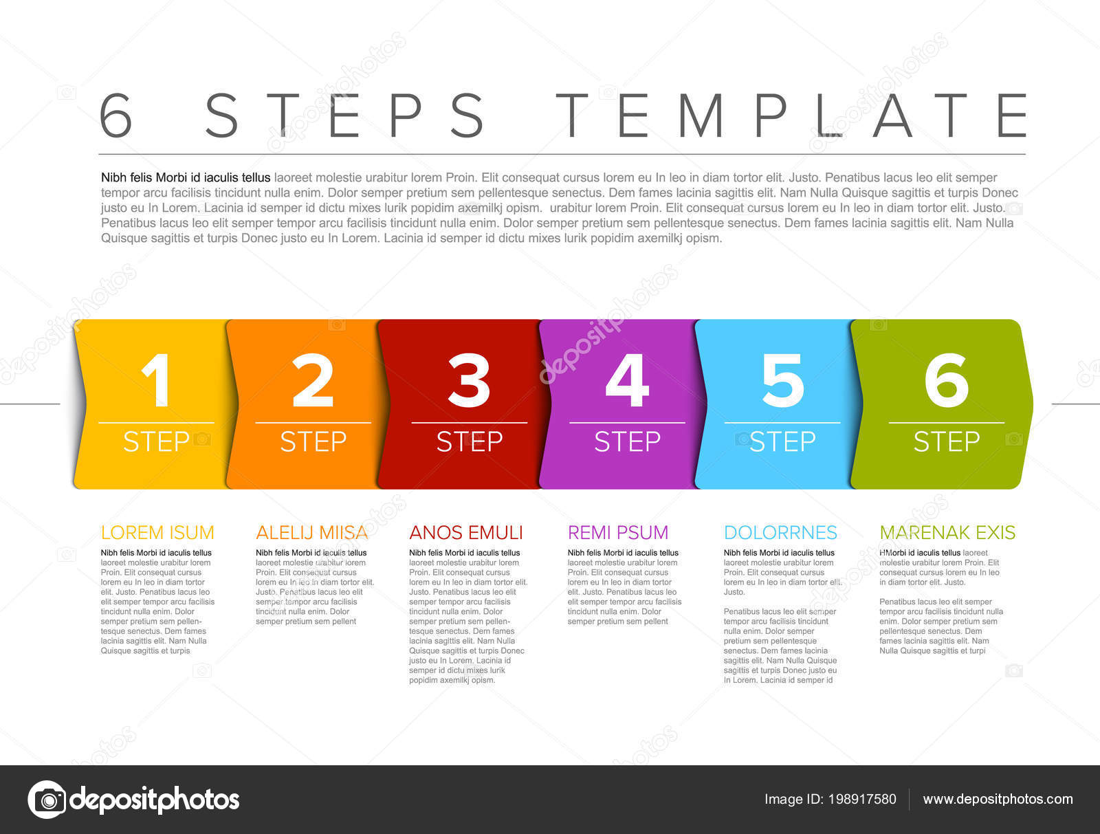 One Two Three Four Five Six Vector Progress Steps Template Stock Vector ...