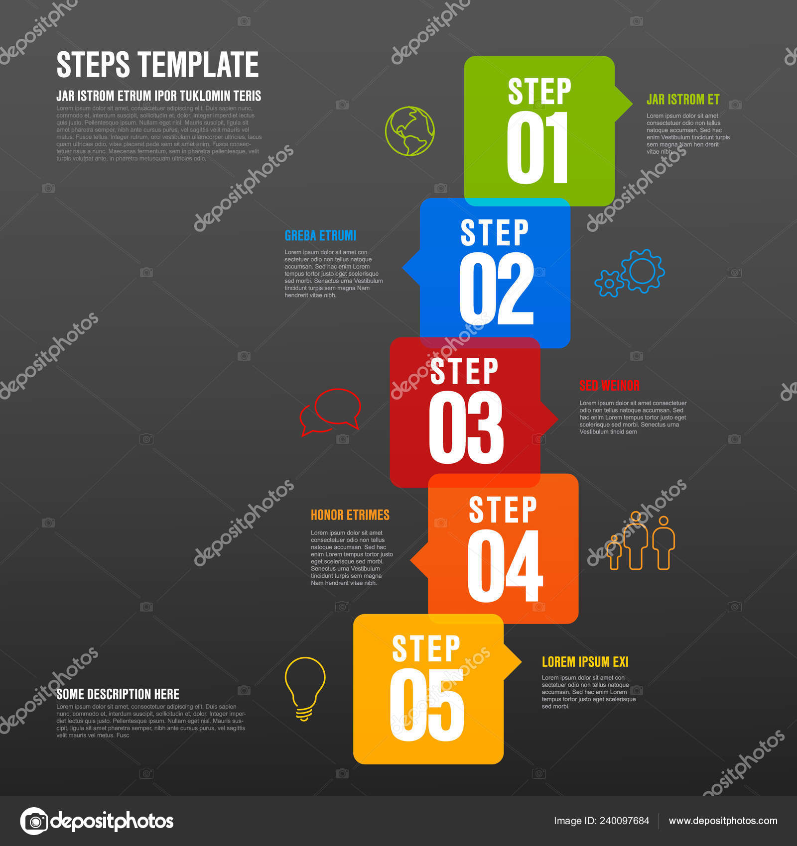 Vector Five Steps Progress Infographic Vertical Template Made Arrow ...