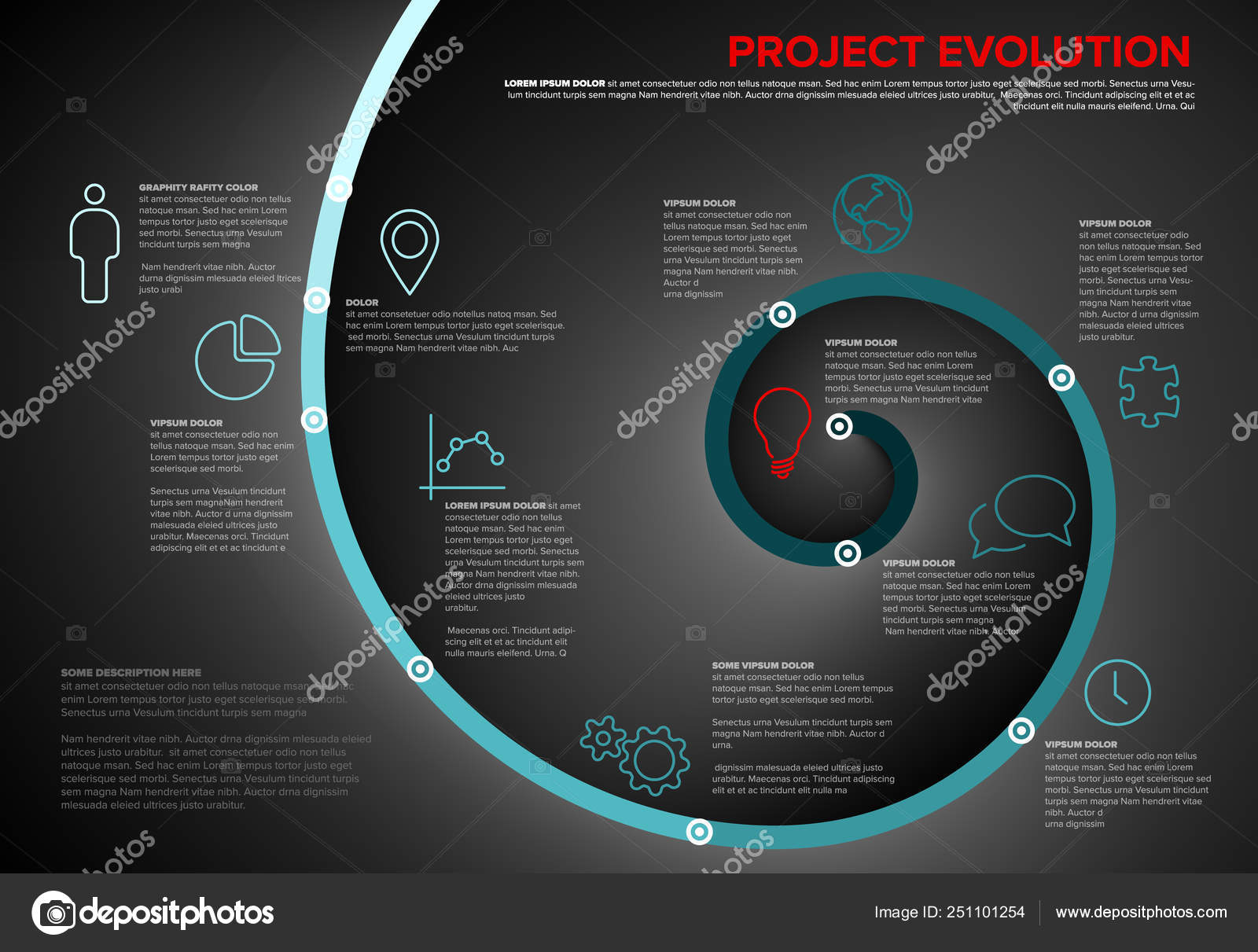 Project Evolution Timeline Template Deep Spiral Model Icons Dark Teal ...