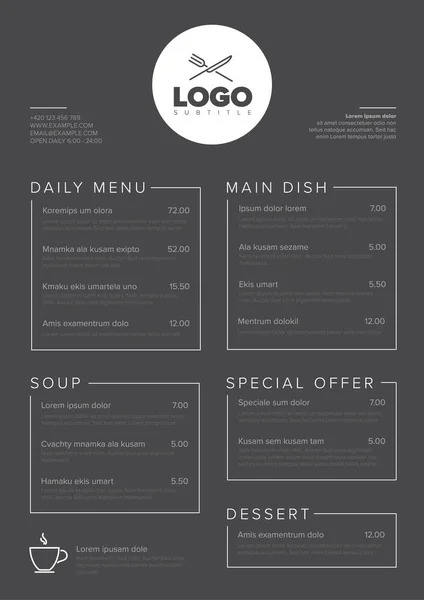 Modern Dark Minimalistic Restaurant Menu Template Two Columns Design ...