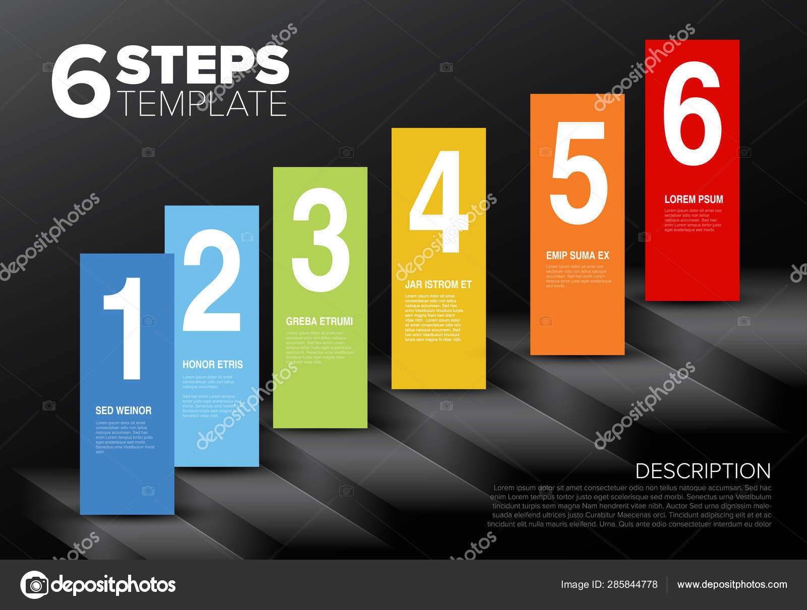 Vector six steps template with blocks and numbers Stock Vector by ...