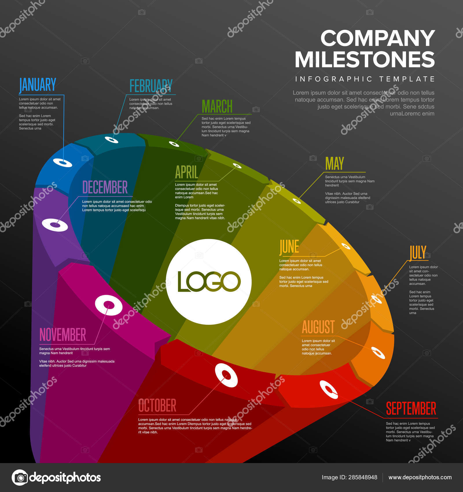 Plantilla de línea de tiempo circular año completo Vector de stock por ... Plantilla de línea de tiempo circular año completo Vector de stock por ...
