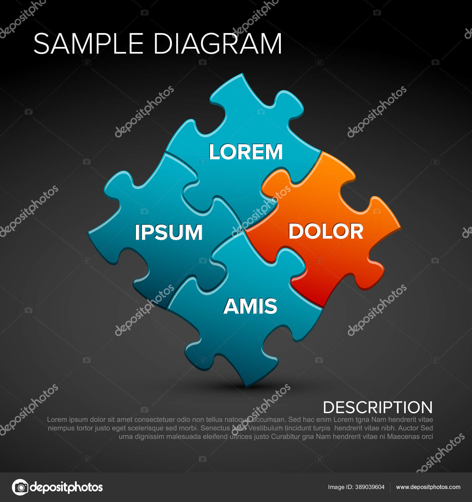 Vector Multipurpose Puzzle Infographic Schema Diagram Blue Dark Version ...