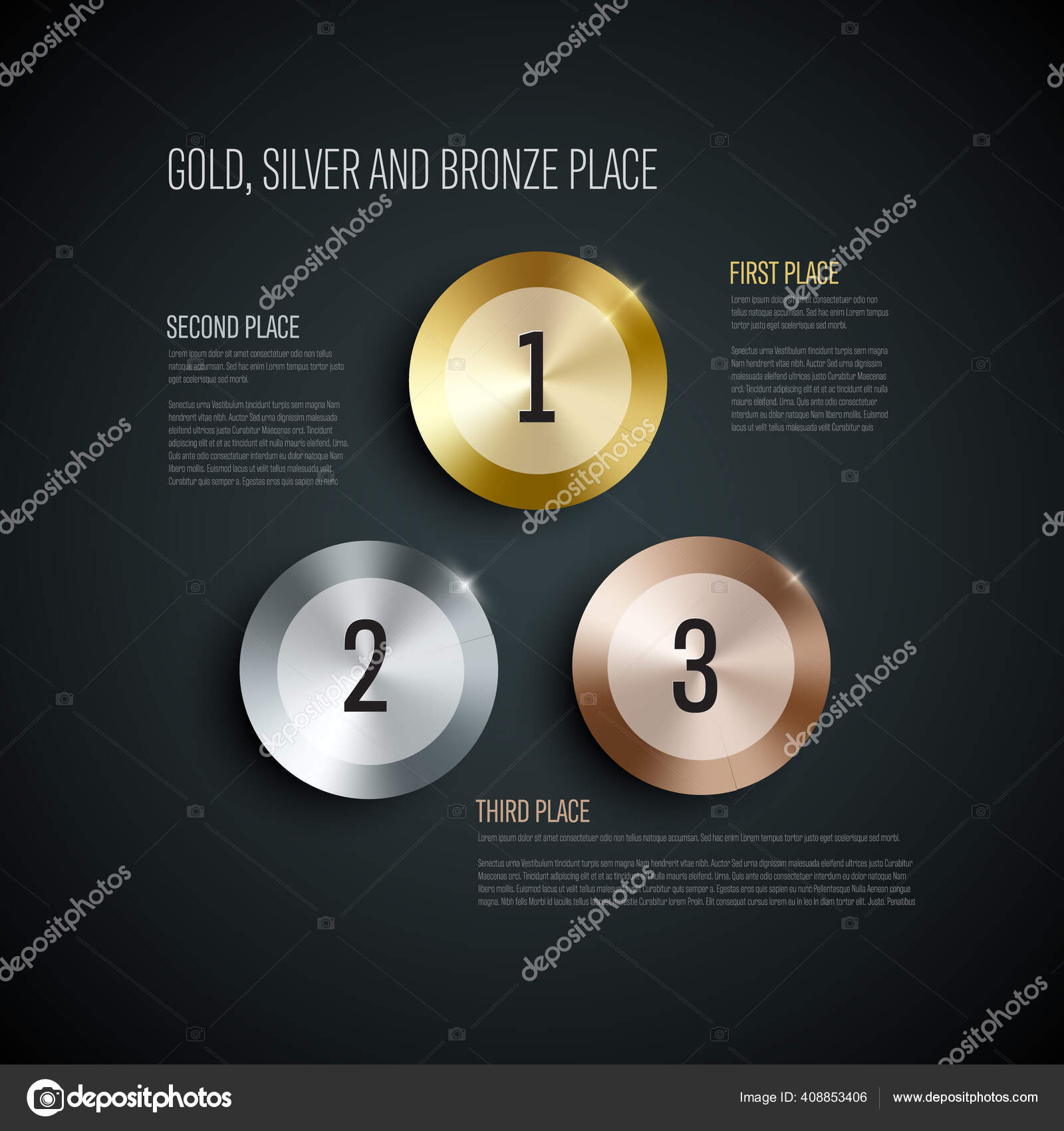 Gold Silver Bronze Prize Medal Award Winner Names Dark Background Stock ...